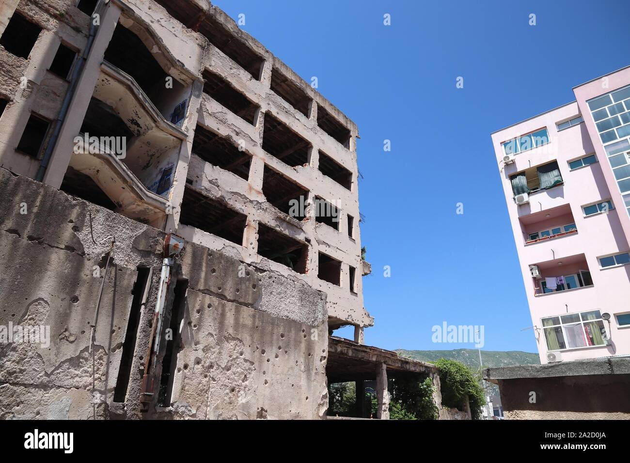 Mostar city in Bosnia and Herzegovina. Historic war damage from 1990s ...