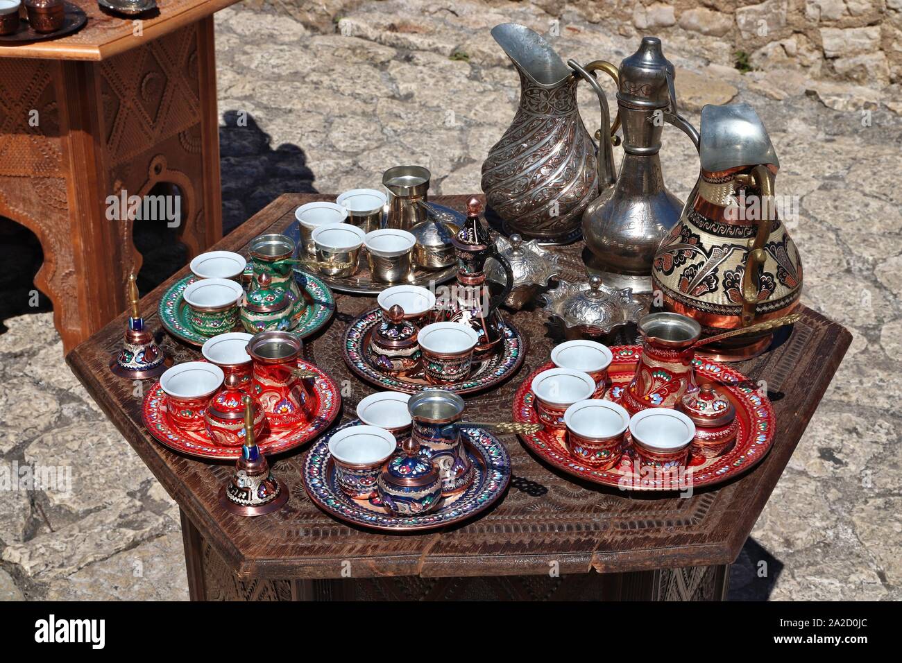 Mostar city in Bosnia and Herzegovina. Local traditional handicraft tea ...