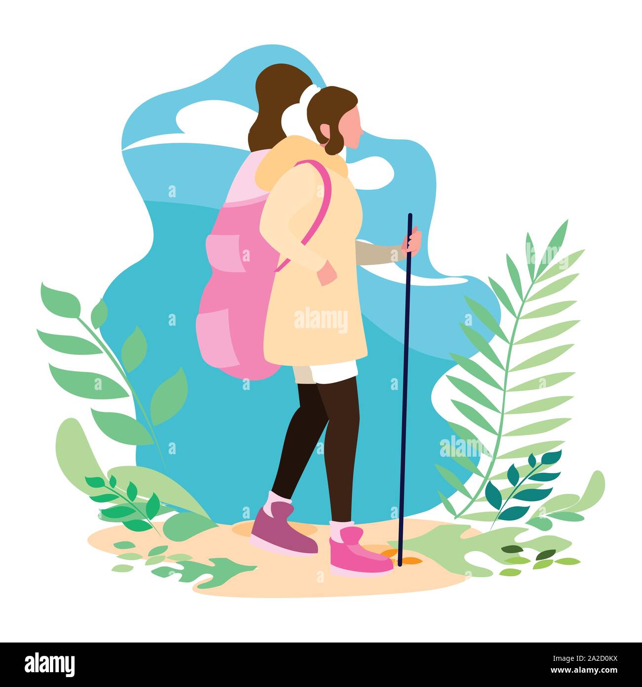 Trekking woman design, Sport hiking hike walk trudge ramble and camping ...