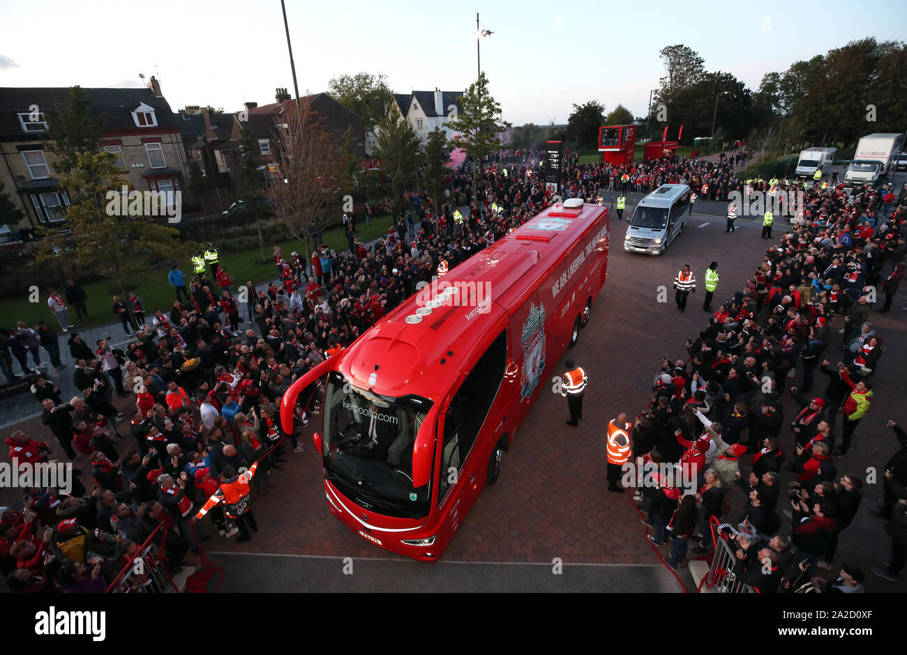 The Liverpool team bus arrives for the UEFA Champions League Group E ...