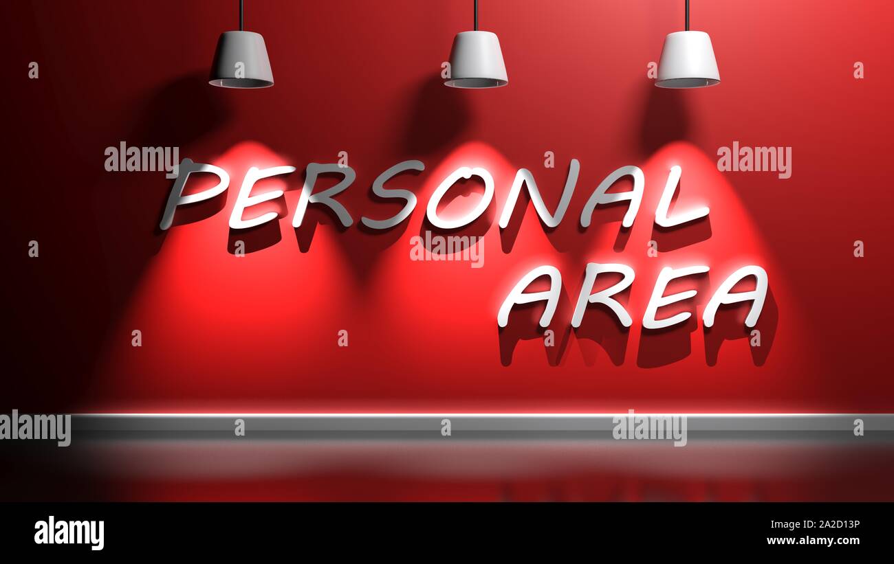 PERSONAL AREA write hanging at the wall - 3D rendering illustration ...