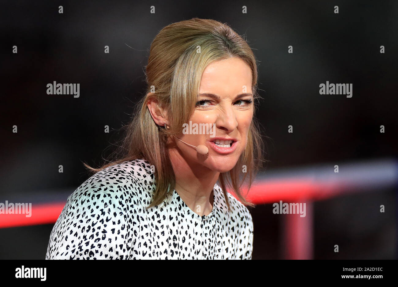 Presenter Gabby Logan during day six of the IAAF World Championships at ...