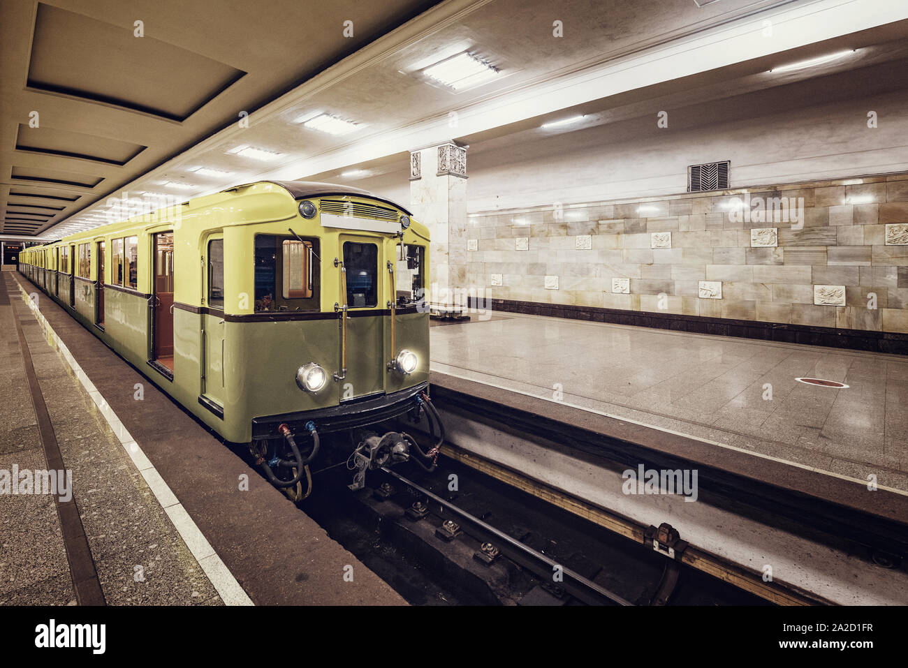 Moscow, Russia, September 28, 2019: Retro subway train of A series ...