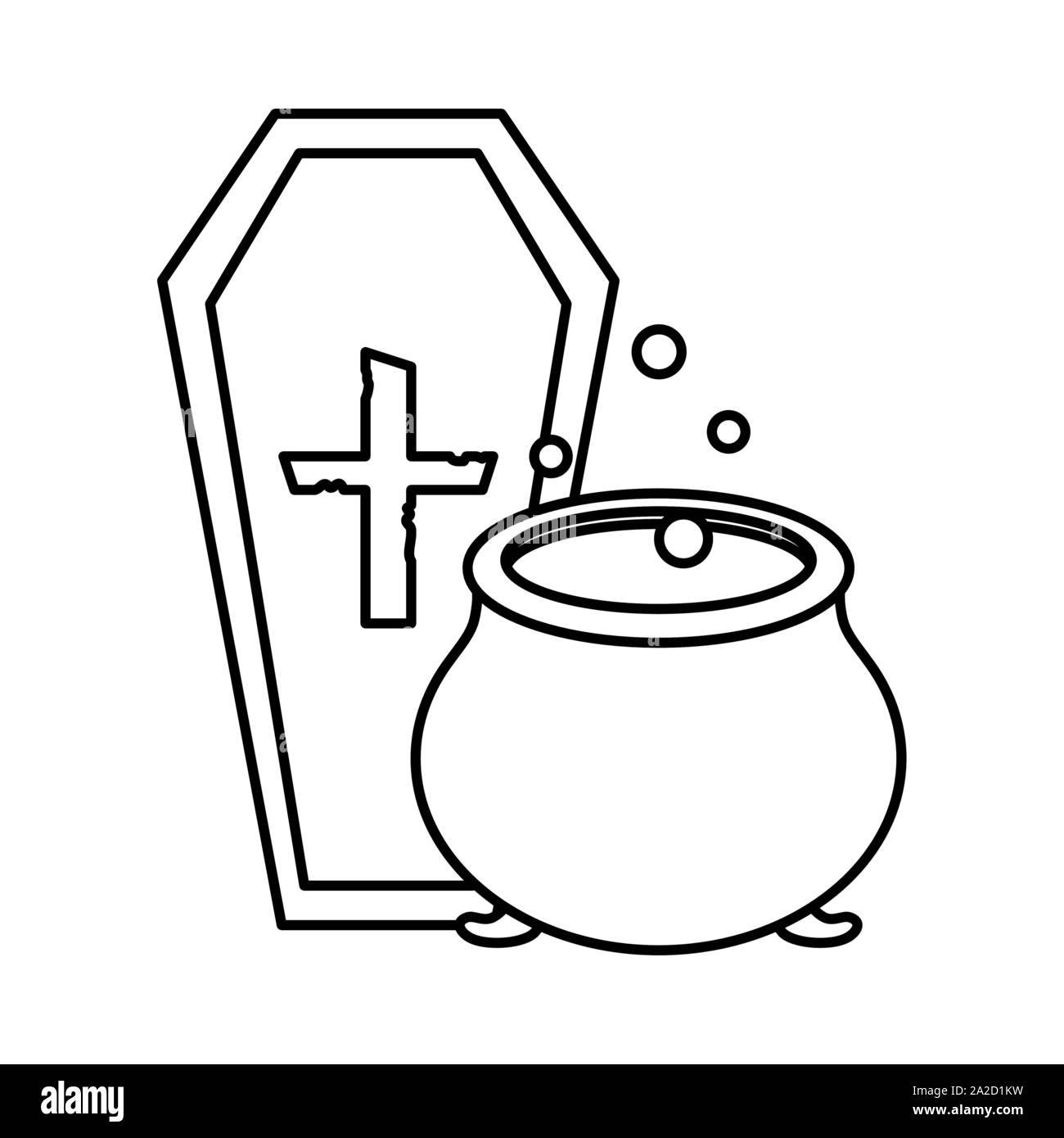 spell cauldron coffin trick or treat happy halloween vector ...