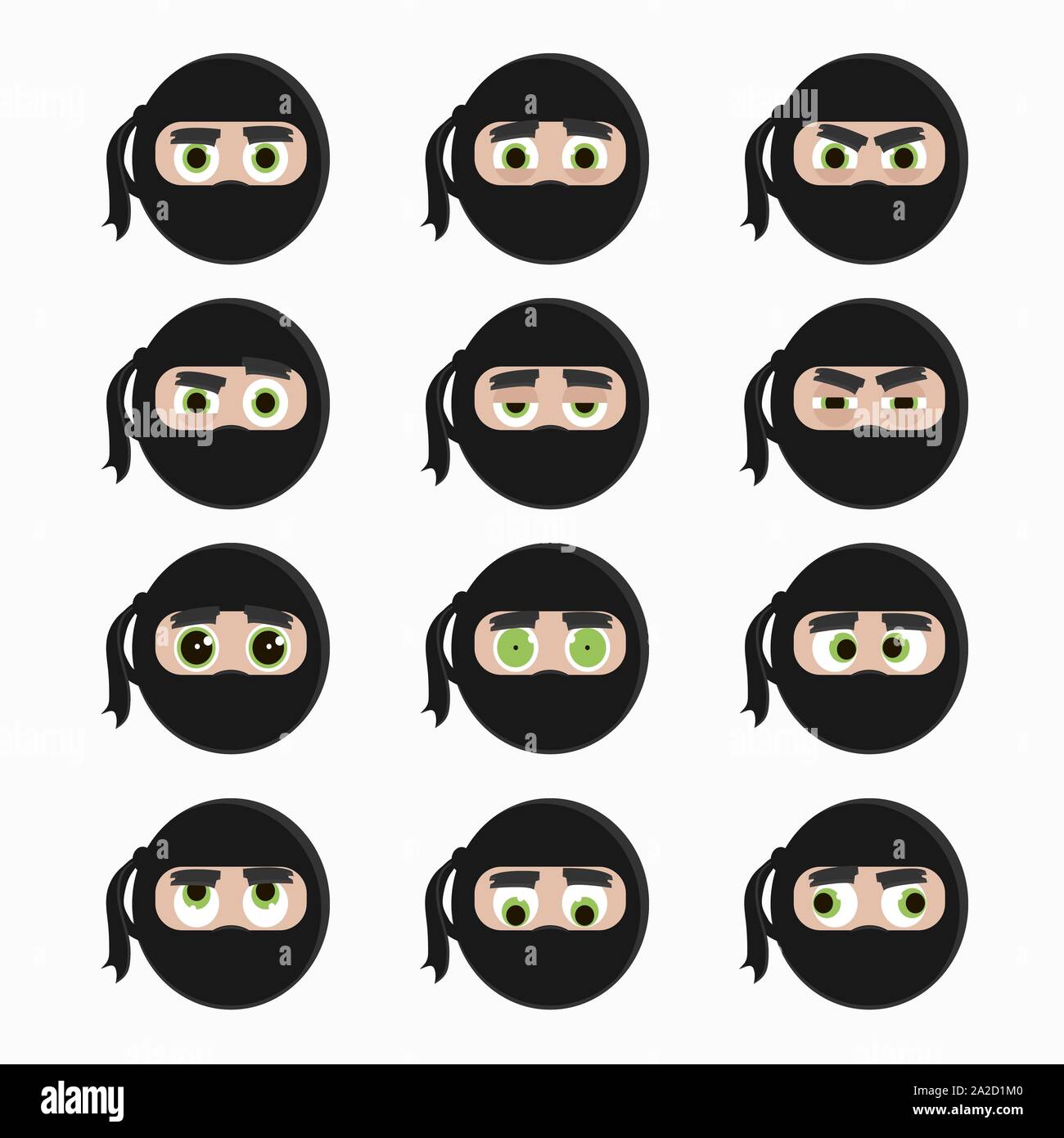 Set of cute ninja emoticons. Vector illustration Stock Vector Image ...