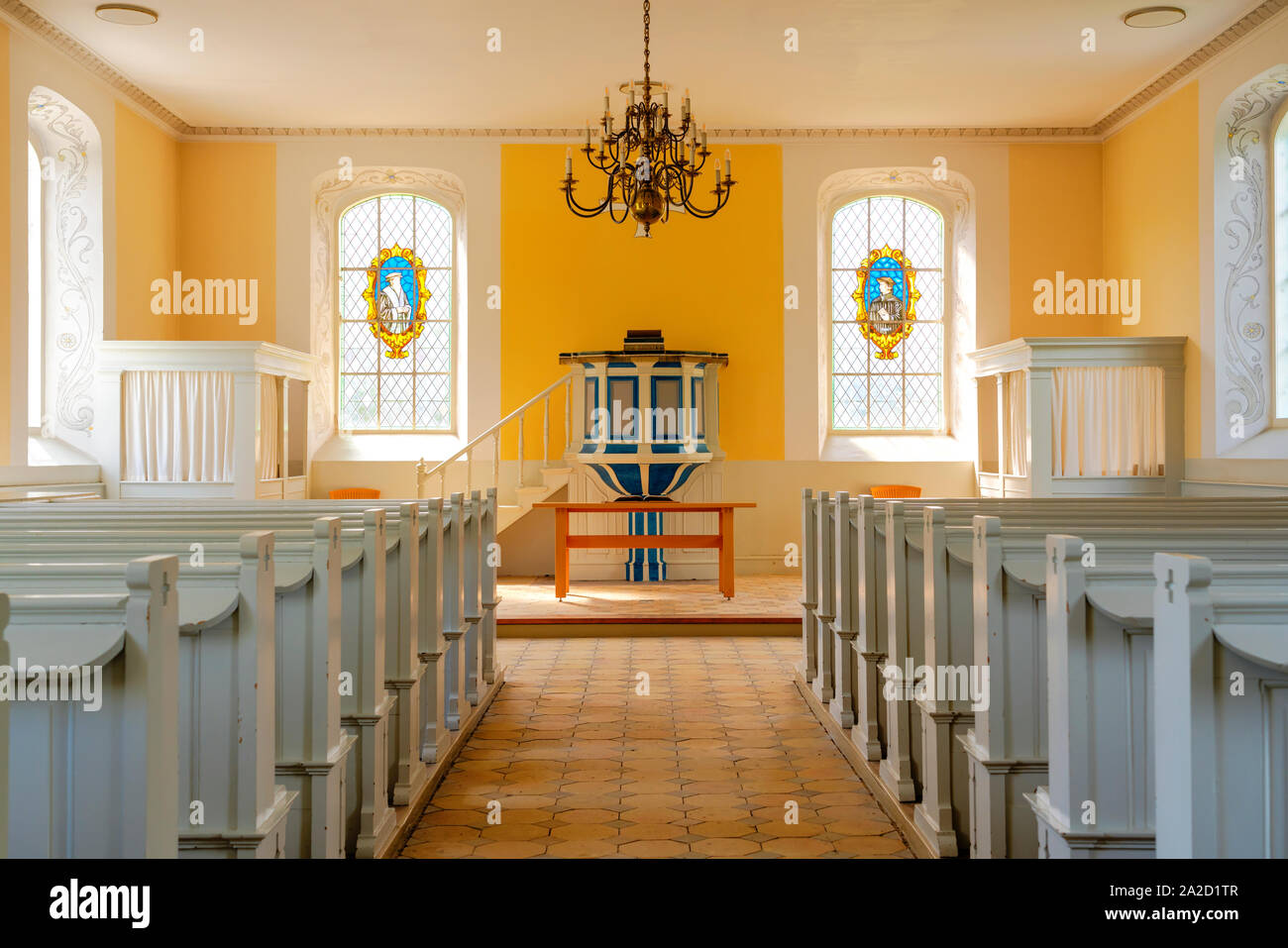 The interior sanctuary of the Reformed Church in Fredericia, Denmark ...