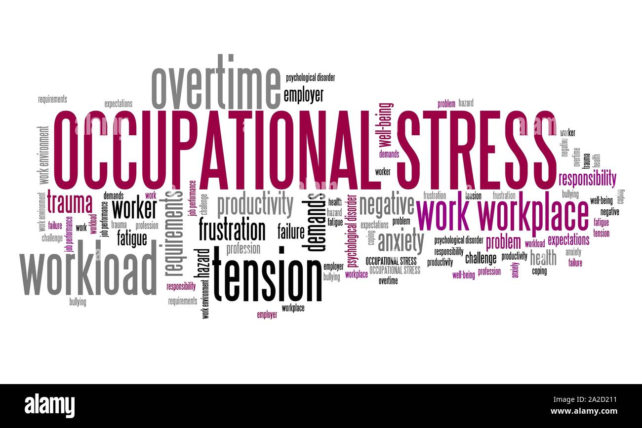 Occupational stress - work place environment problem word cloud Stock ...
