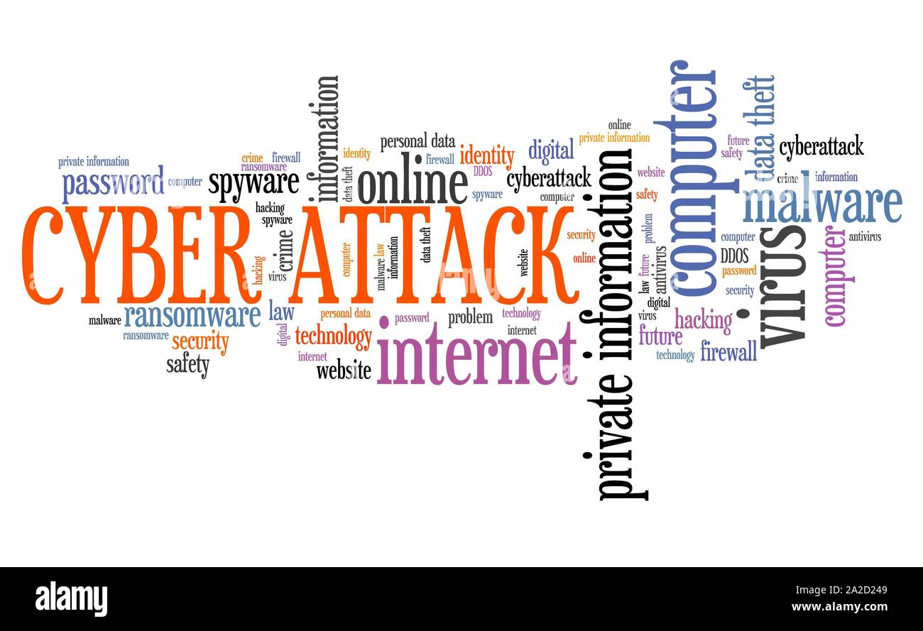 Cyber attack sign - computer hacking concept. Word cloud Stock Photo ...