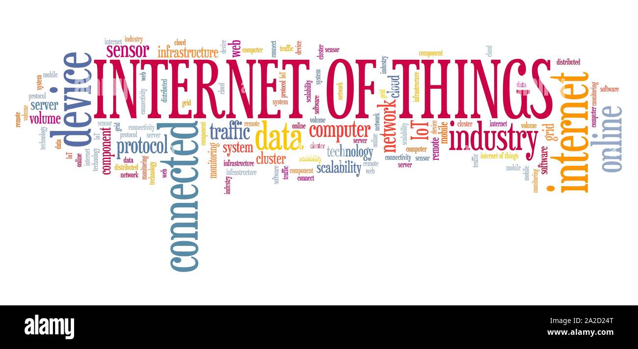 Internet of Things (IoT) - online connected devices technology. Word ...
