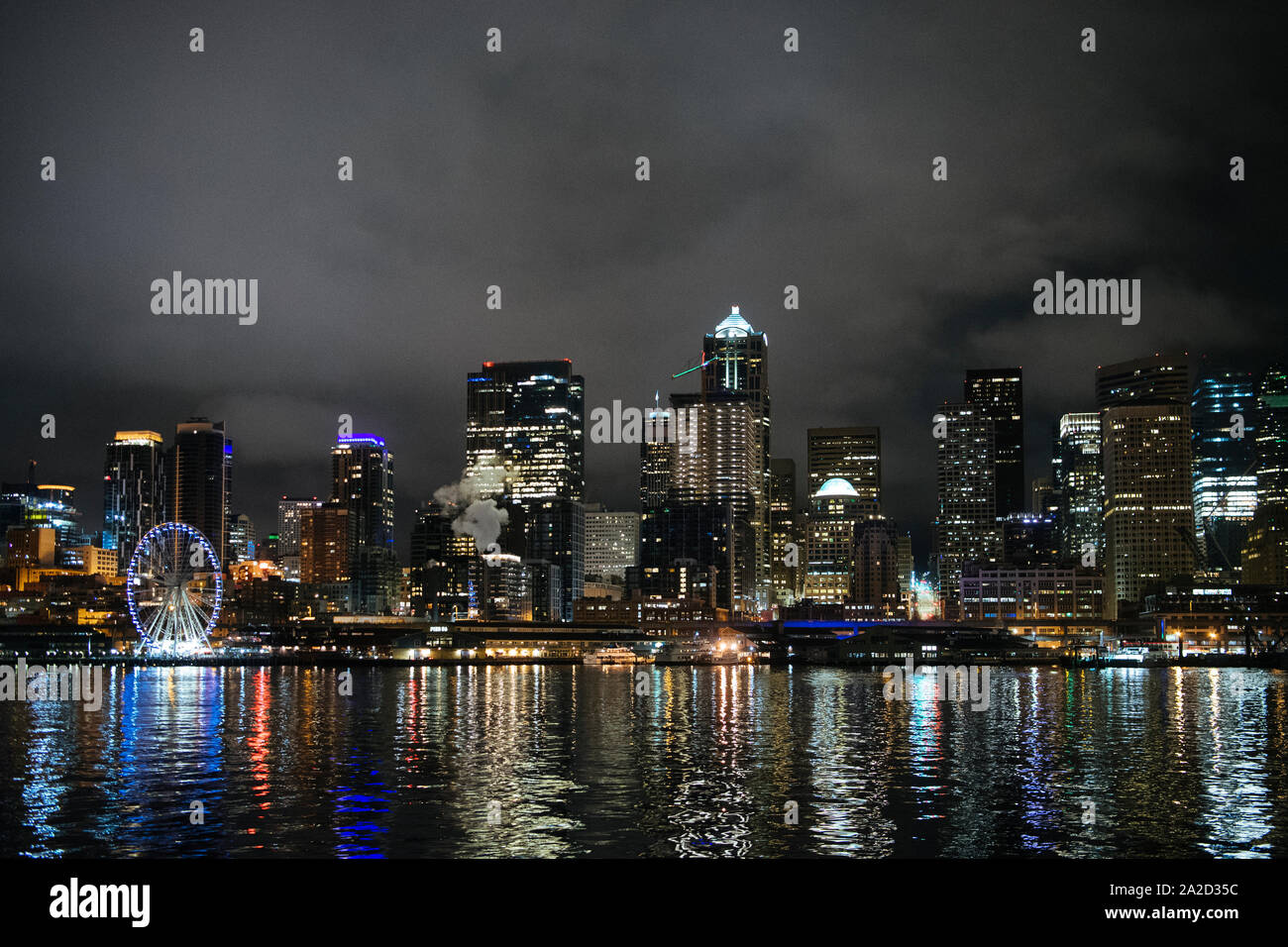 View of city at night, Seattle, Washington, USA Stock Photo - Alamy