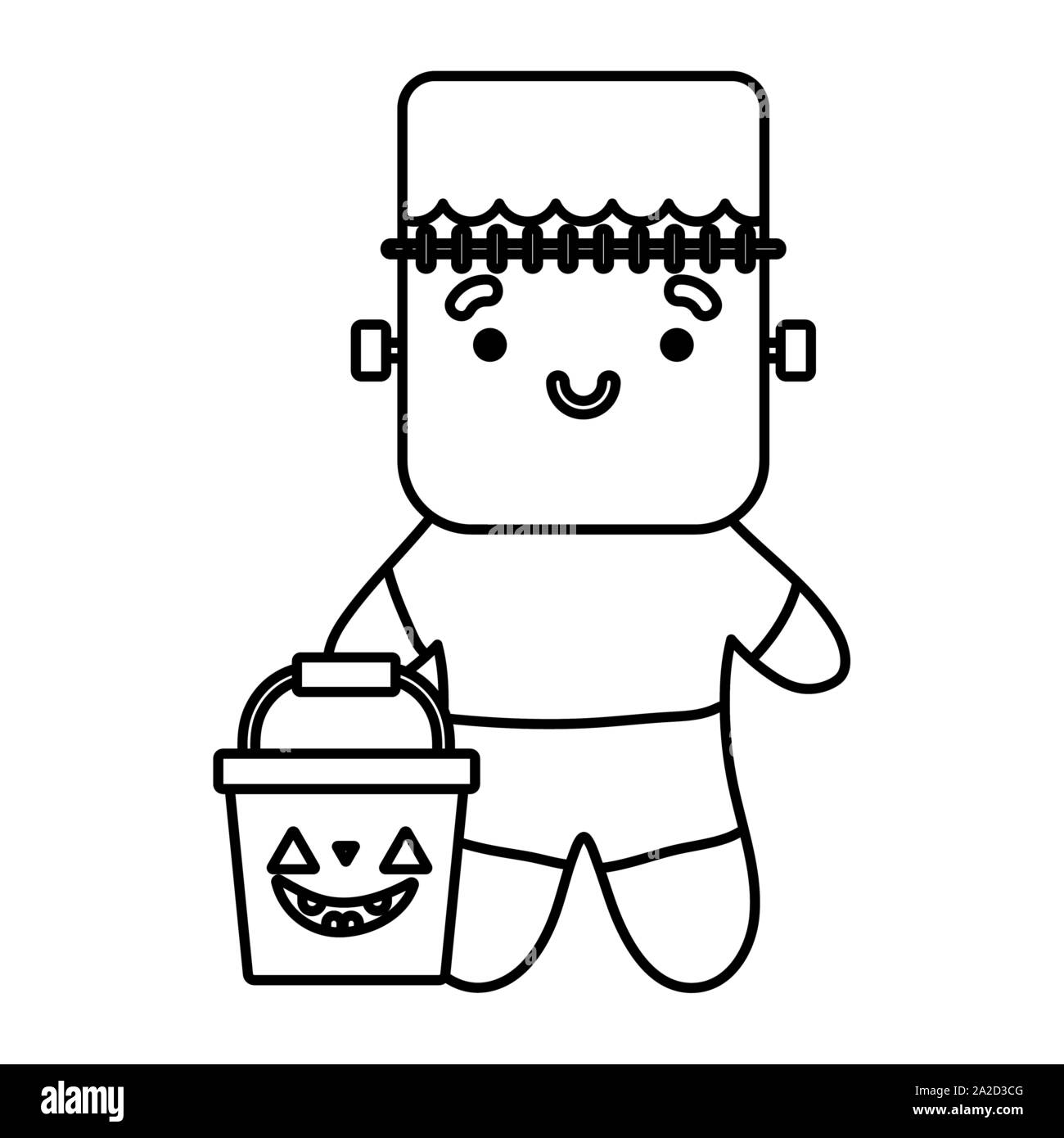 boy frankenstein costume bucket pumpkin candies trick or treat happy ...