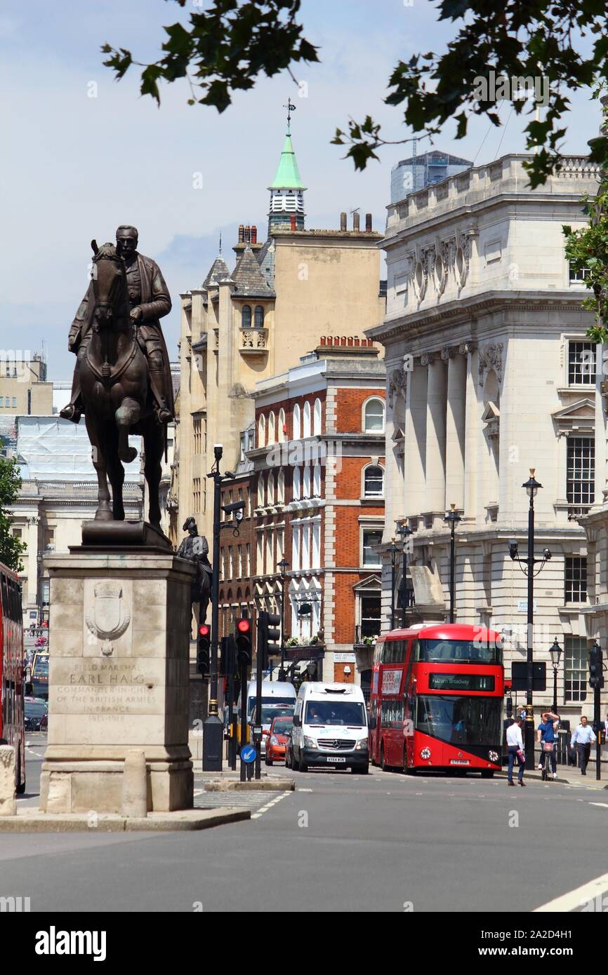 LONDON, UK - JULY 7, 2016: New Routemaster bus in Whitehall, London ...