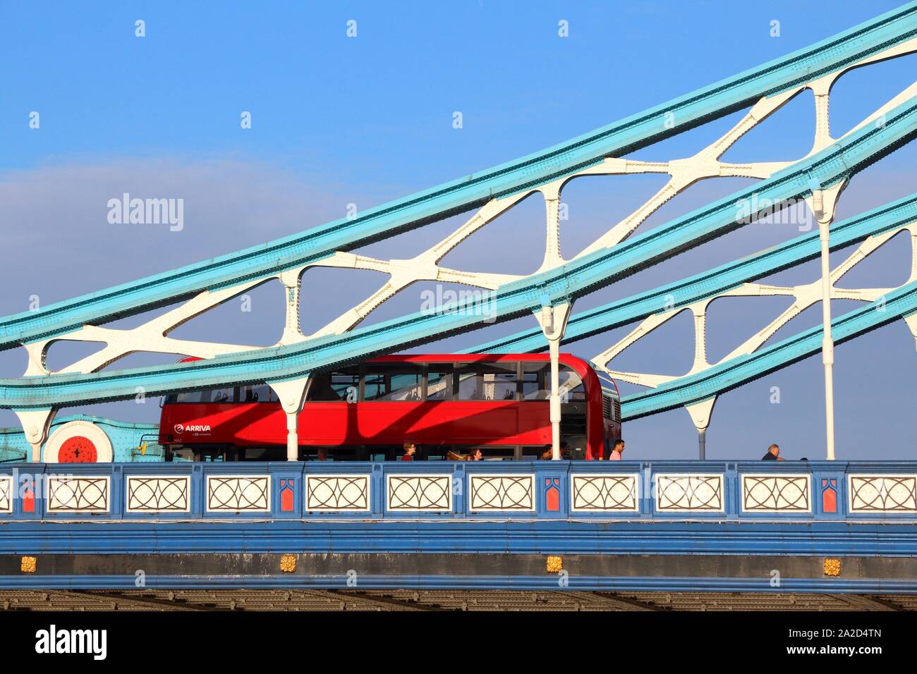 LONDON, UK - JULY 8, 2016: People ride a double decker bus on Tower ...
