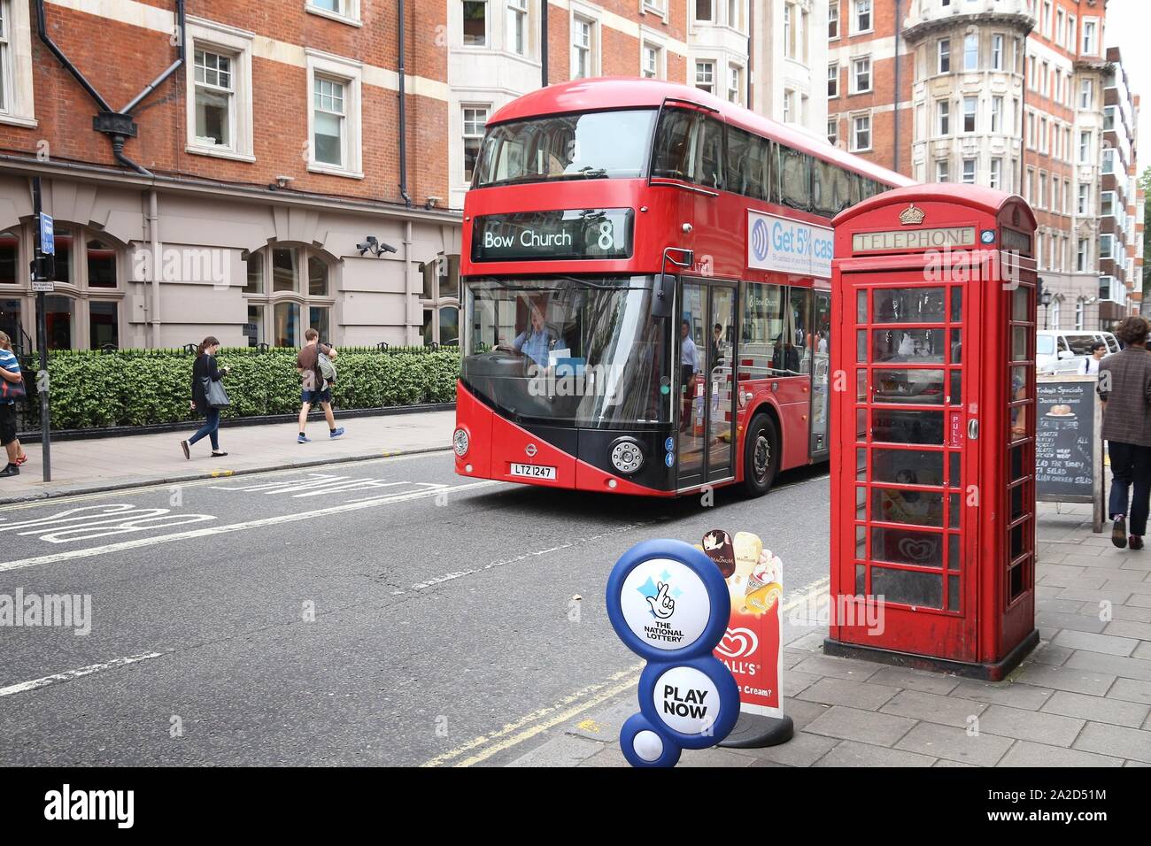 LONDON, UK - JULY 9, 2016: New Routemaster bus in Bloomsbury, London ...