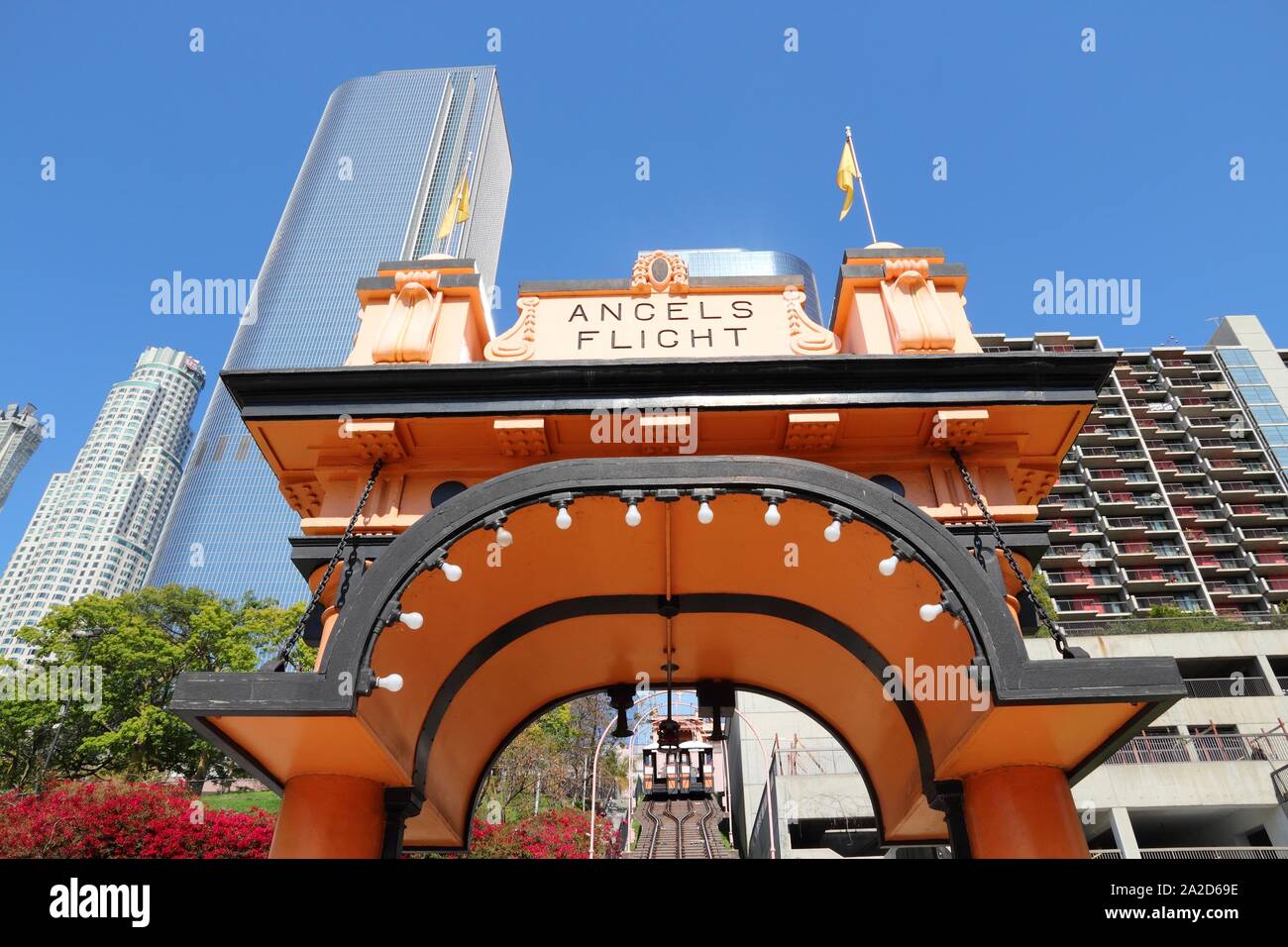 LOS ANGELES, USA - APRIL 5, 2014: Angels Flight narrow gauge funicular ...