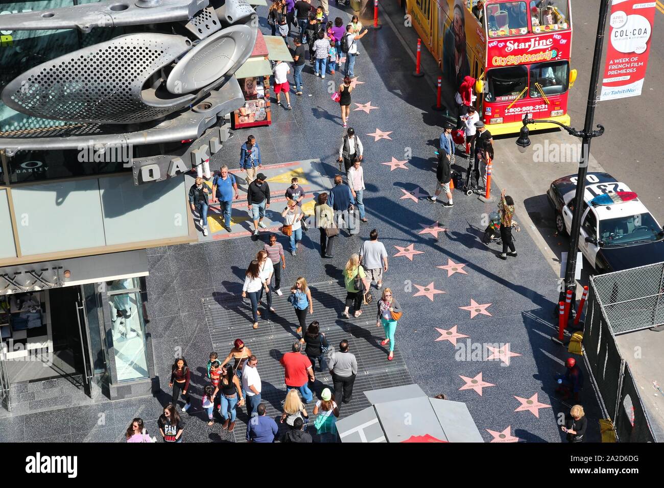 LOS ANGELES, USA - APRIL 5, 2014: People visit Walk of Fame in ...