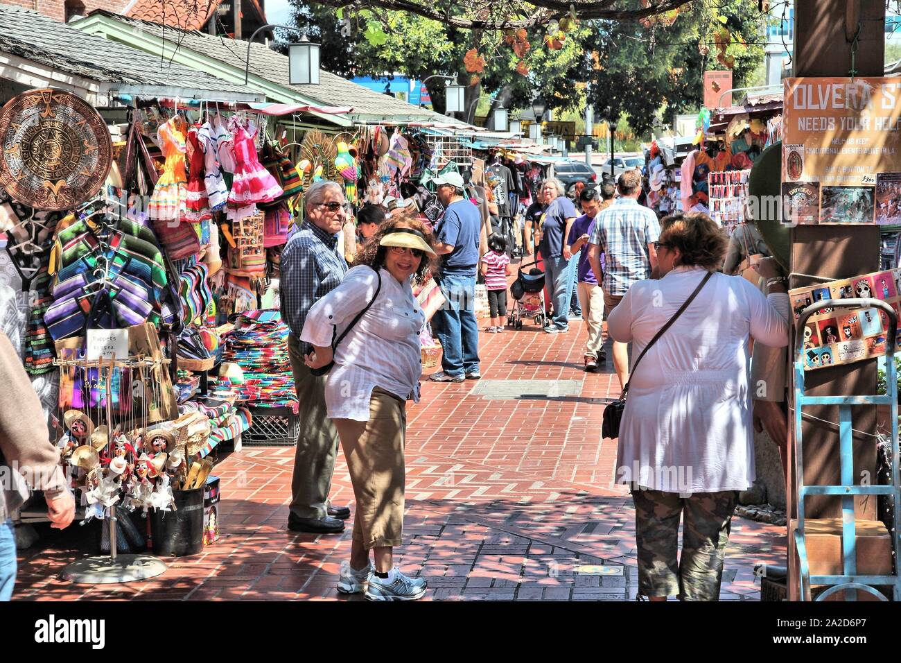 LOS ANGELES, USA - APRIL 5, 2014: People visit Olvera Street in Los ...