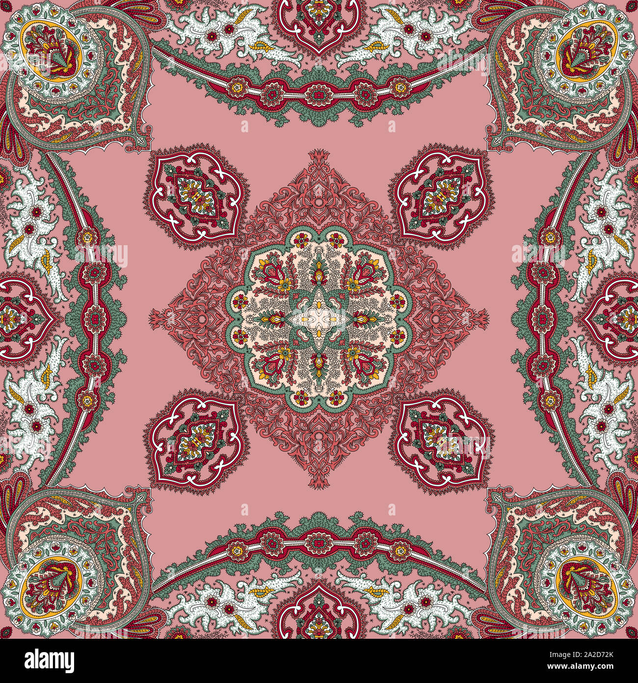 Seamless ottoman motifs pattern with Mandala and flowers on pink ...