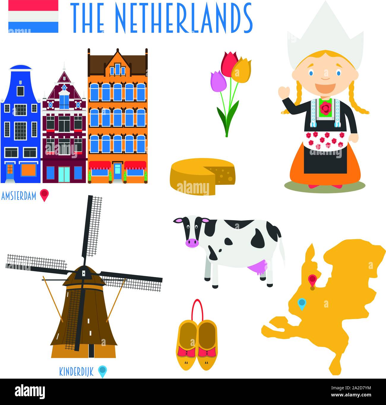 Netherlands Flat Icon Set Travel and tourism concept. Vector ...