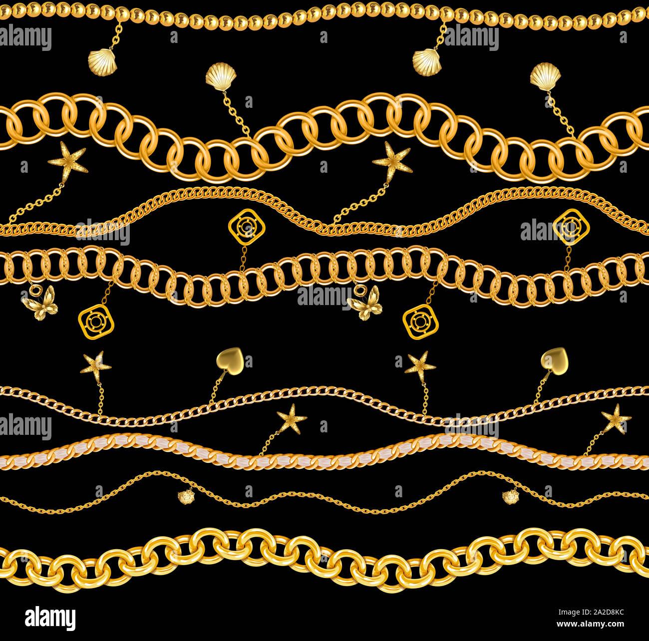 Luxury seamless pattern with jewelry golden chains, on black background ...
