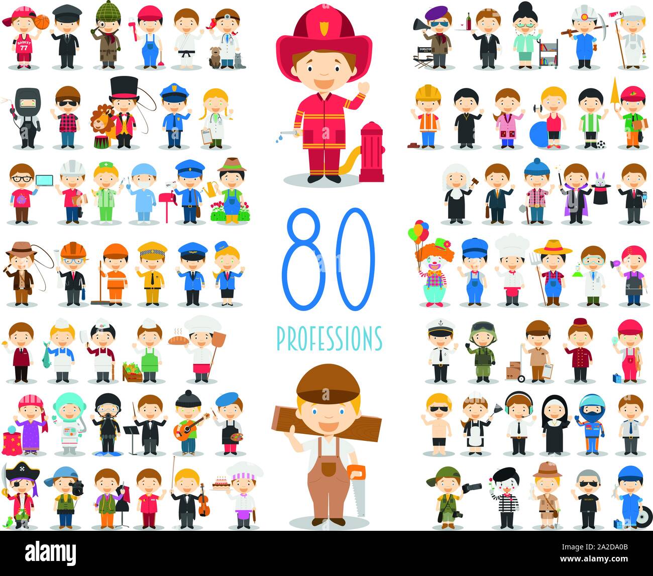 Kids Vector Characters Collection: Set of 80 different professions in ...
