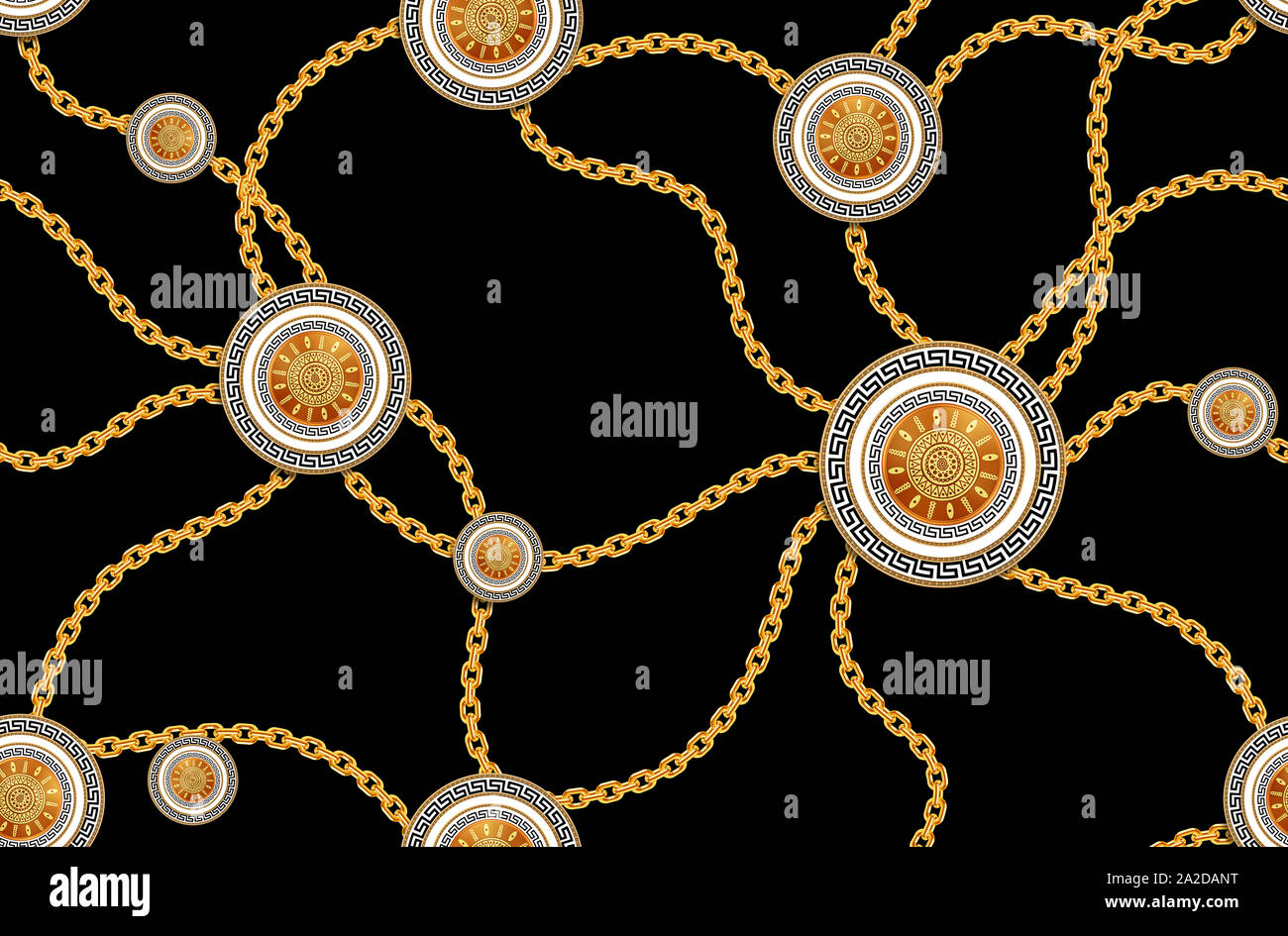 Vinttage Seamless Fashion Pattern of Golden Chains and versace motif ...