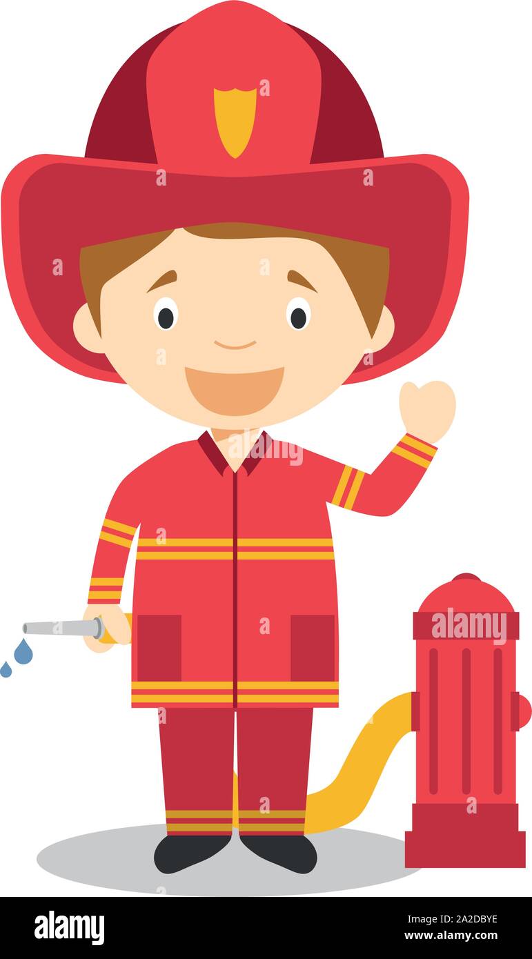 Cute cartoon vector illustration of a firefighter Stock Vector Image ...