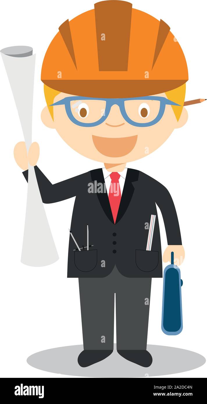 Cute cartoon vector illustration of an architect Stock Vector Image ...