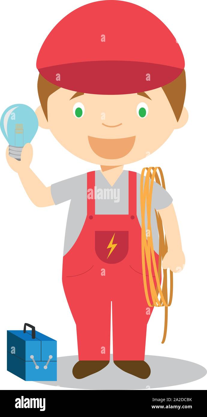 Cute cartoon vector illustration of an electrician Stock Vector Image ...