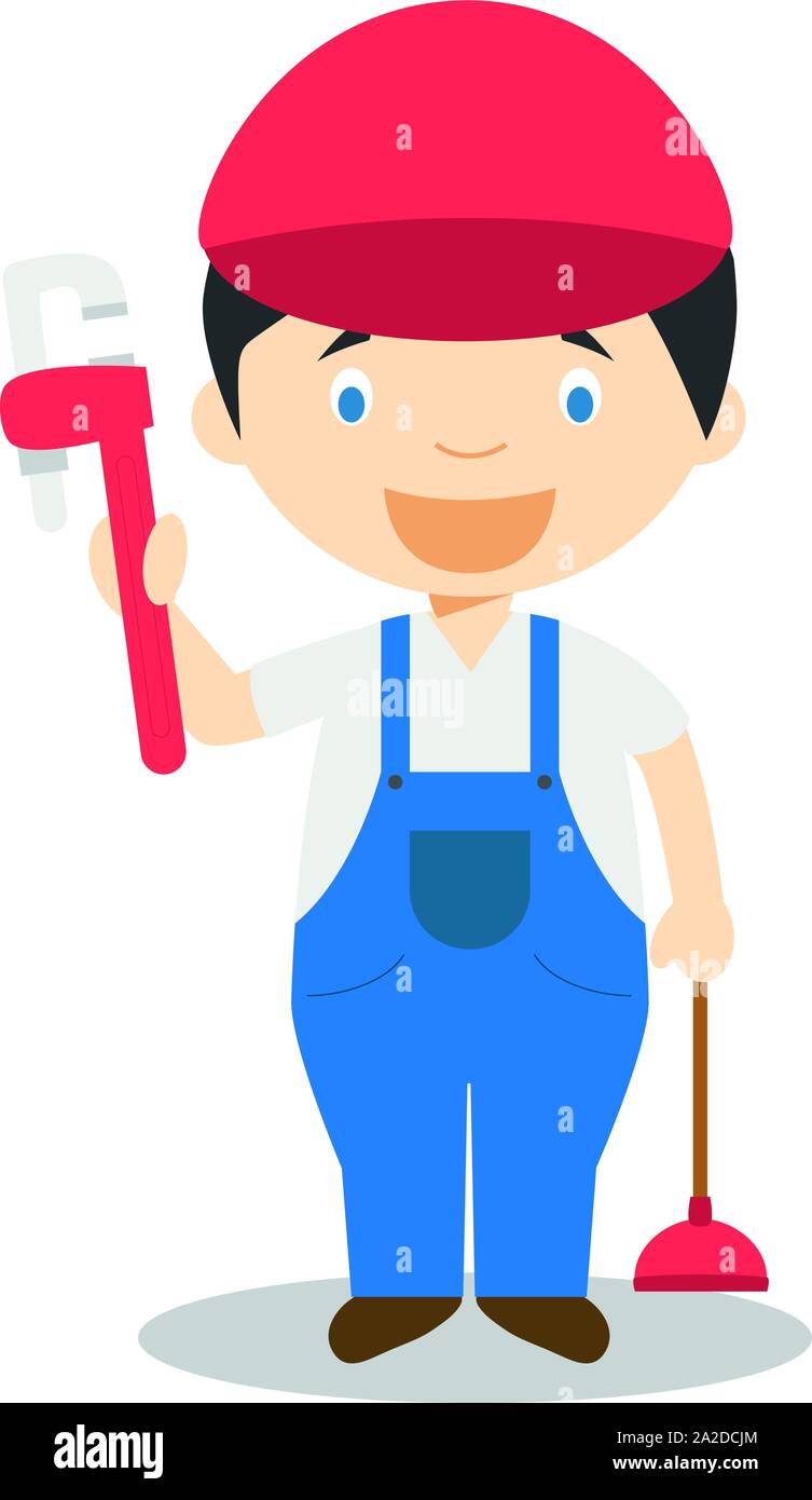 Cute cartoon vector illustration of a plumber Stock Vector Image & Art ...