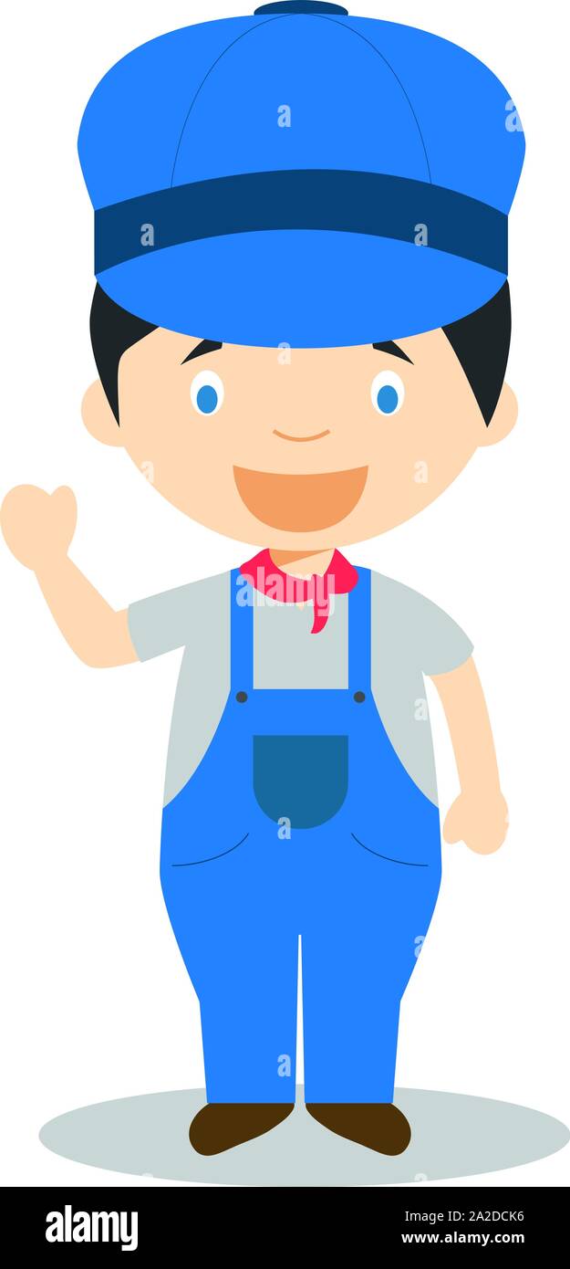 Cute cartoon vector illustration of an engine driver Stock Vector Image ...