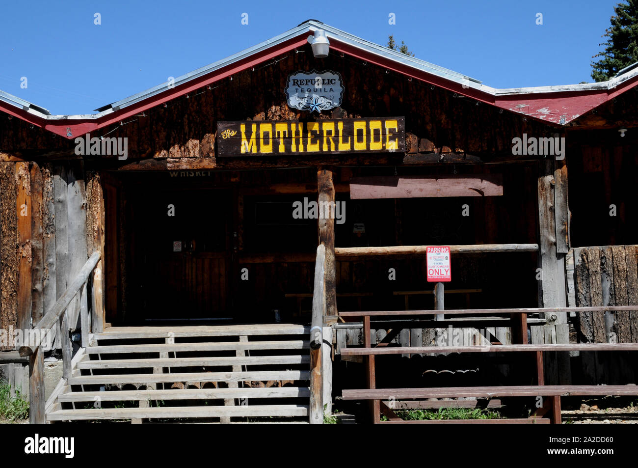 The town of Red River in northern New Mexico. Many of the wooden ...