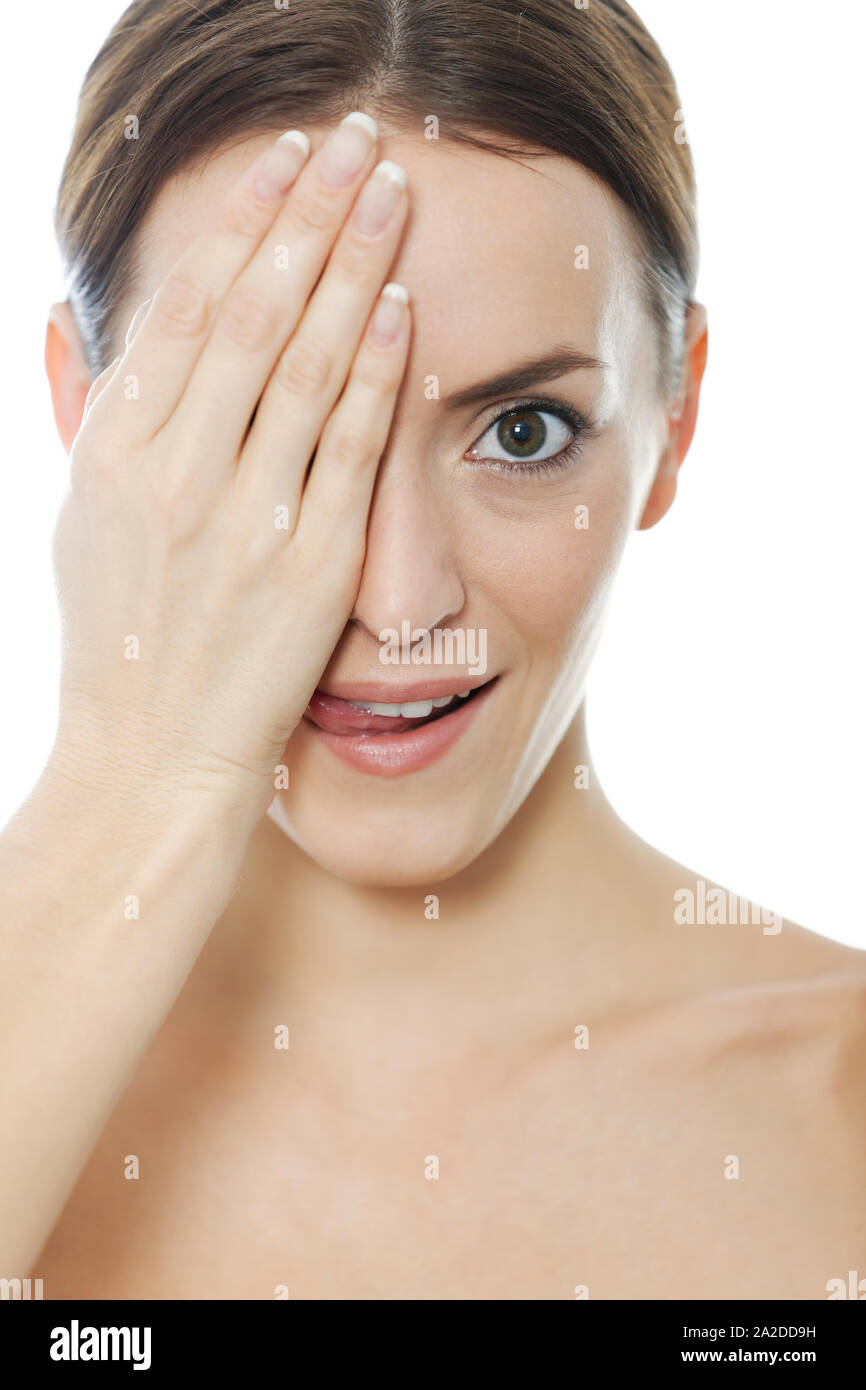 Woman Covering One Eye High Resolution Stock Photography and Images - Alamy