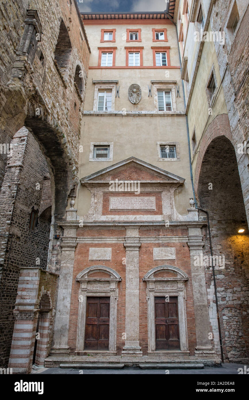 Ancient monumental architecture in Perugia. Arches and old buildings in ...
