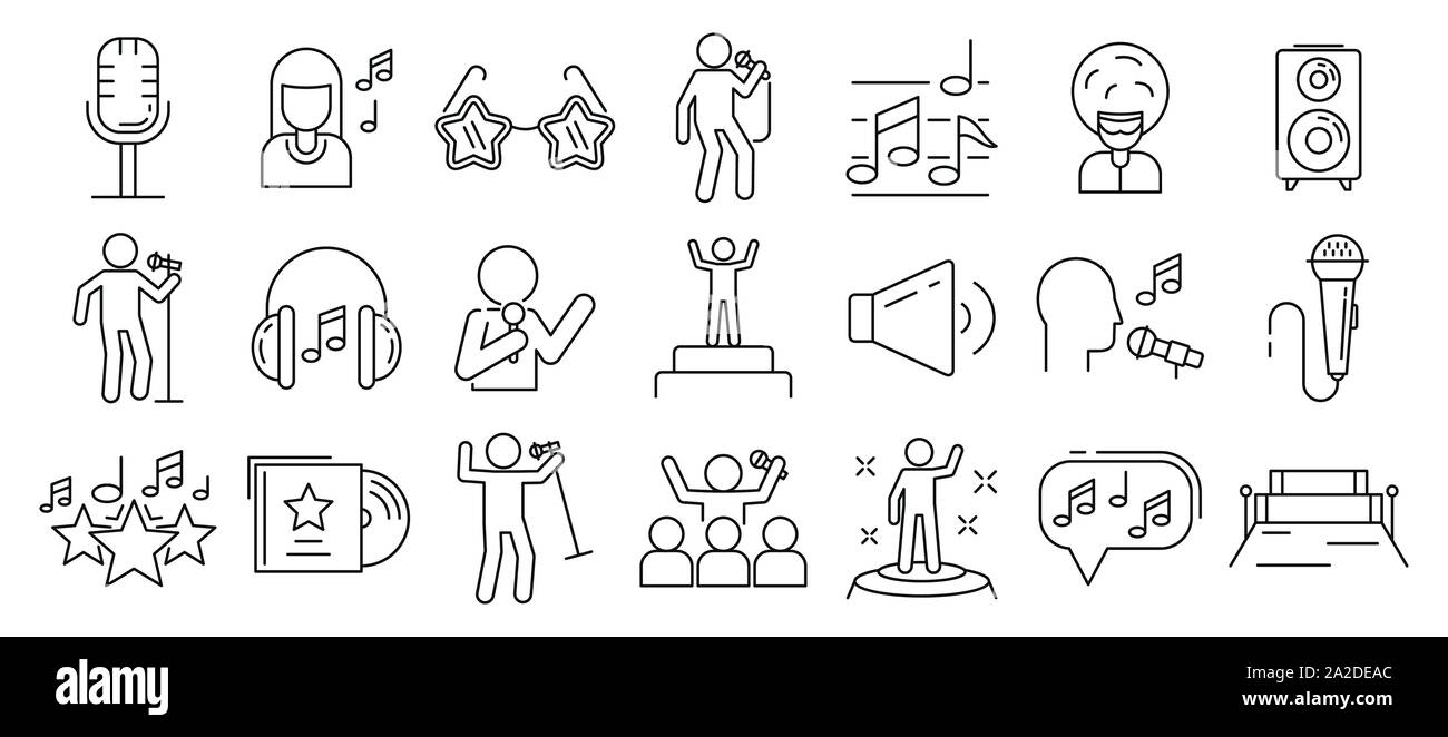 Singer icons set. Outline set of singer vector icons for web design ...