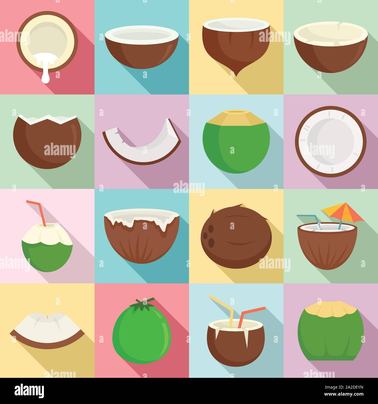 Coconut icons set. Flat set of coconut vector icons for web design ...