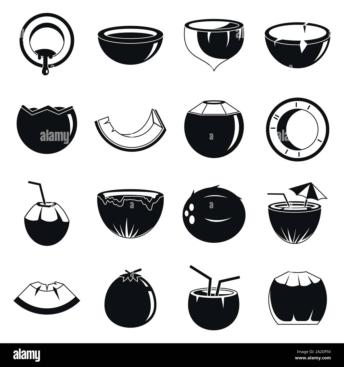 Tropical coconut icons set. Simple set of tropical coconut vector icons ...