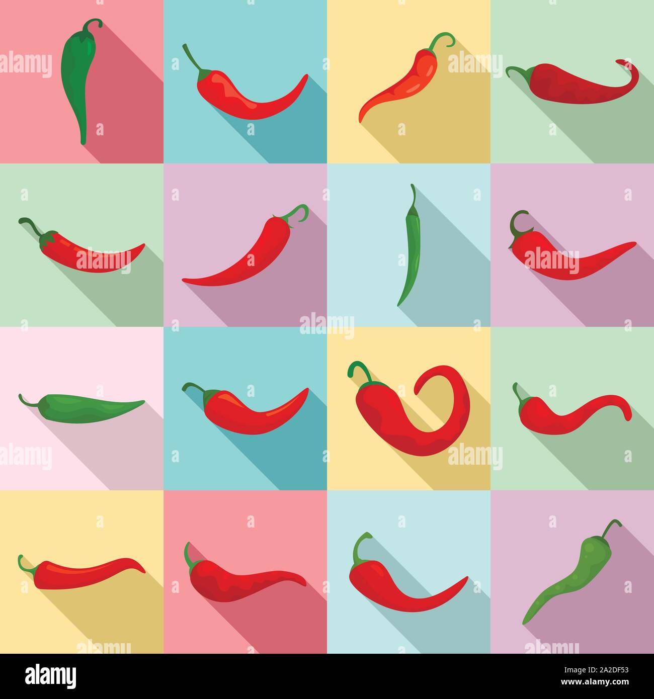 Chili icons set. Flat set of chili vector icons for web design Stock ...