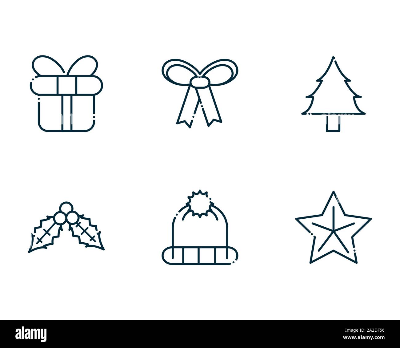 happy christmas line icon collection vector illustration Stock Vector ...