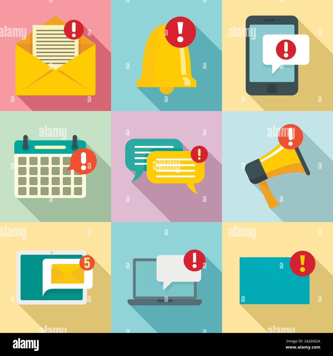 Notification icons set. Flat set of notification vector icons for web ...