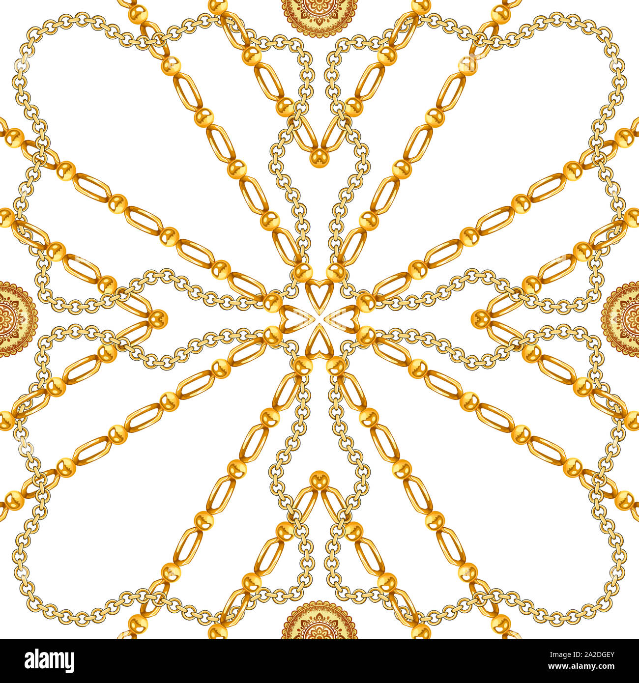 Seamless fashion golden chains pattern isolated on white background ...