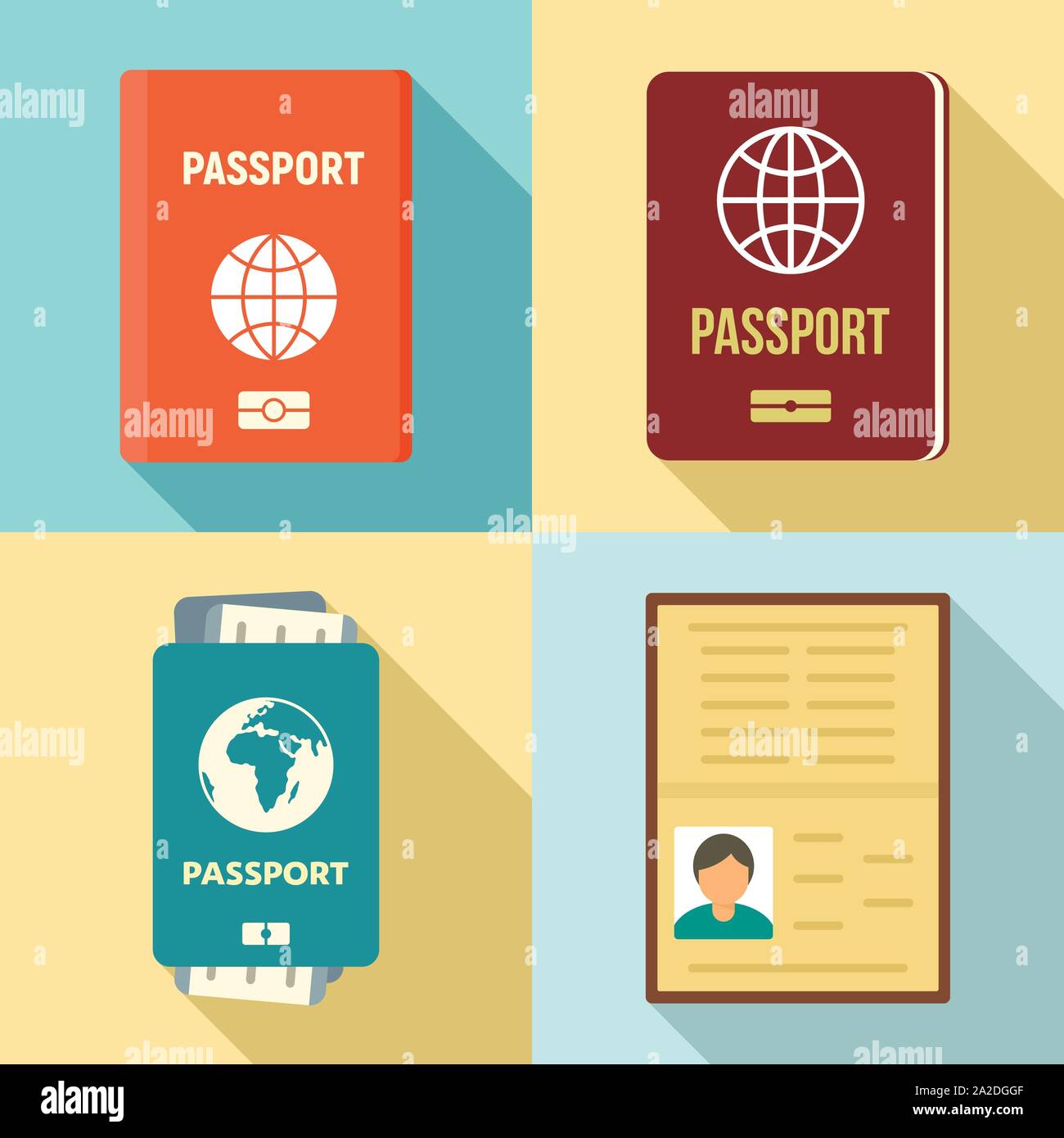 Passport Icons Set Flat Set Of Passport Vector Icons For Web Design