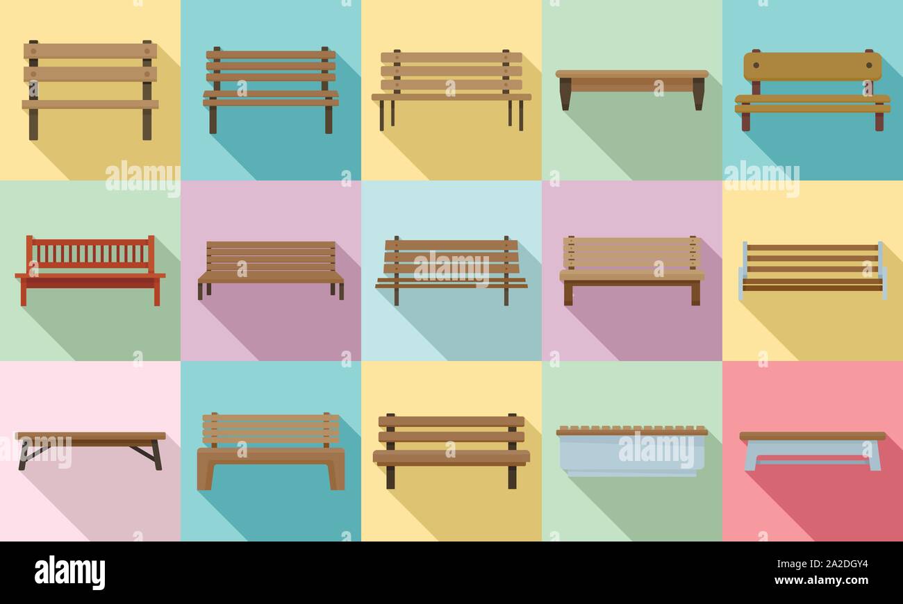 Bench icons set. Flat set of bench vector icons for web design Stock ...