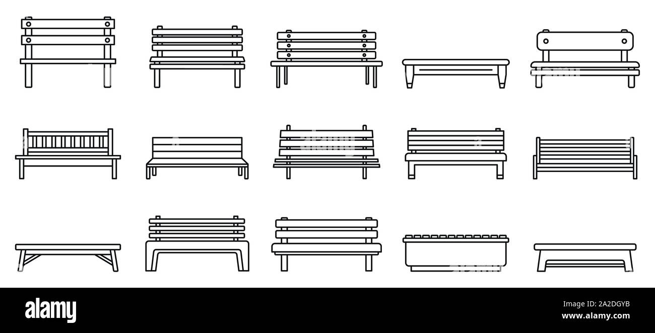 Street bench icons set. Outline set of street bench vector icons for ...