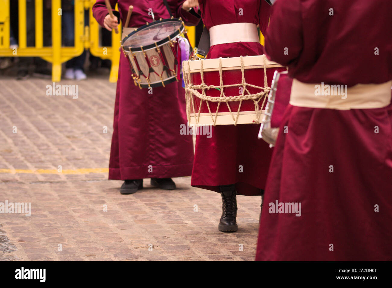 People participating in a typical tamborrada on Good Friday in the ...