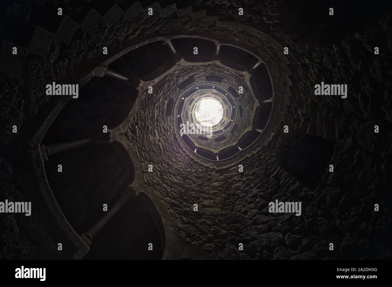View of the Masonic initiation well in Quinta da Regaleira, Sintra ...