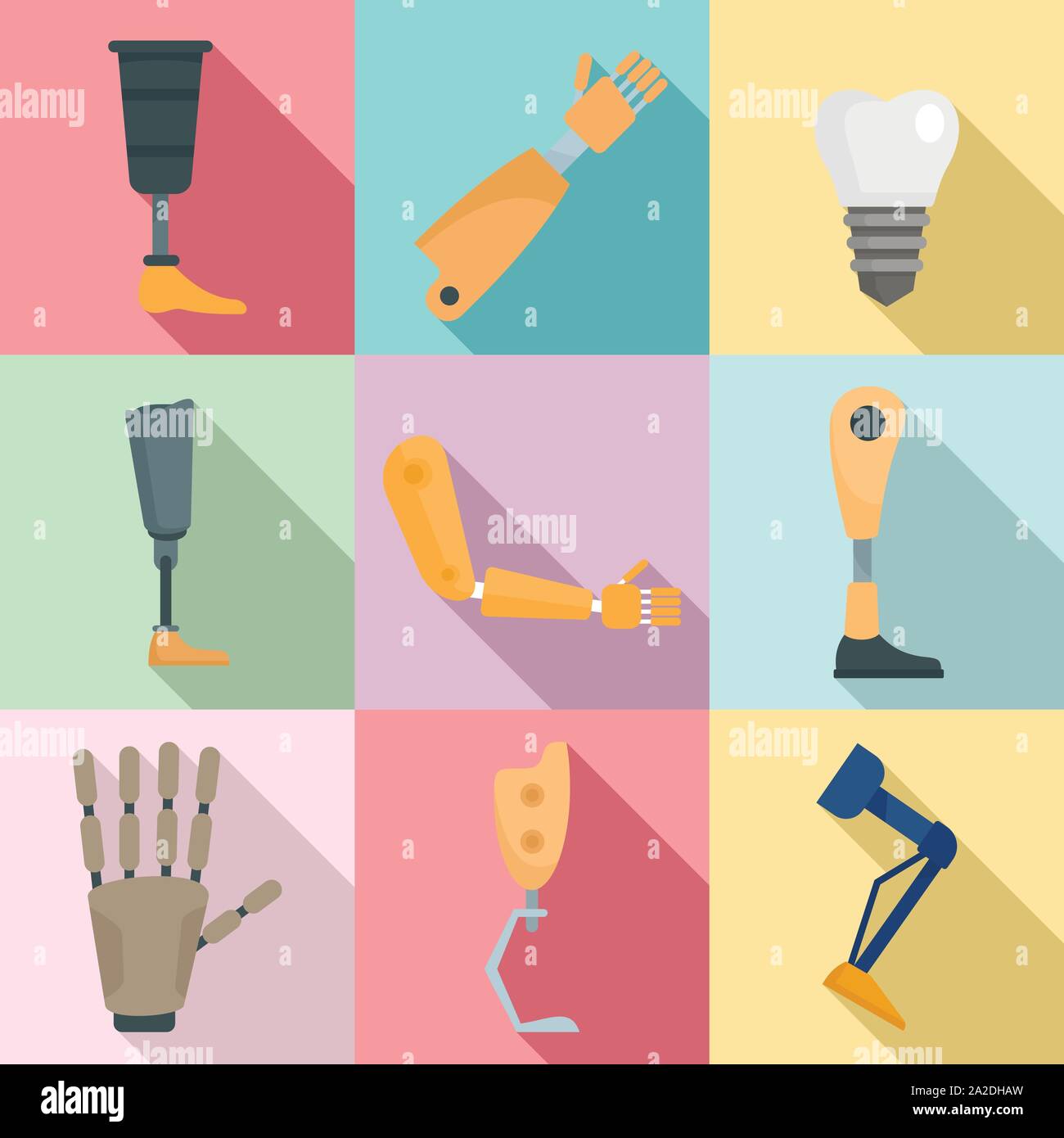 Artificial limbs icons set. Flat set of artificial limbs vector icons ...