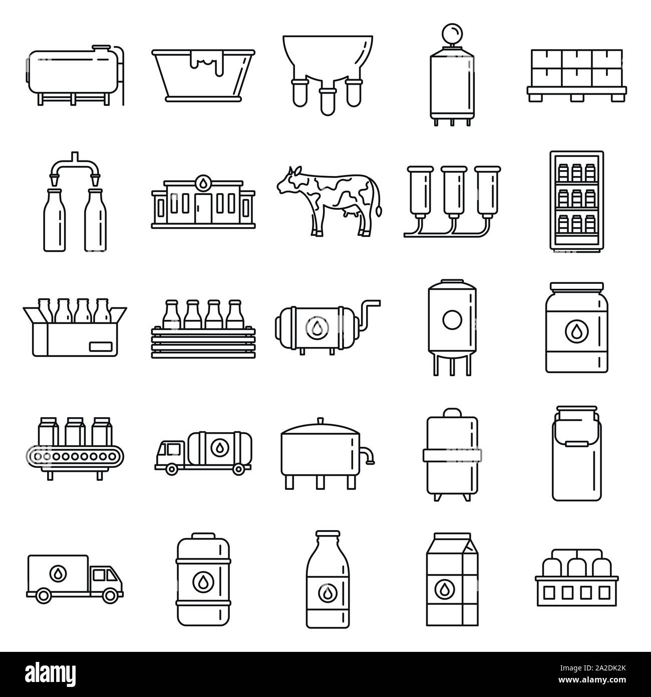Industry milk factory icons set. Outline set of industry milk factory ...