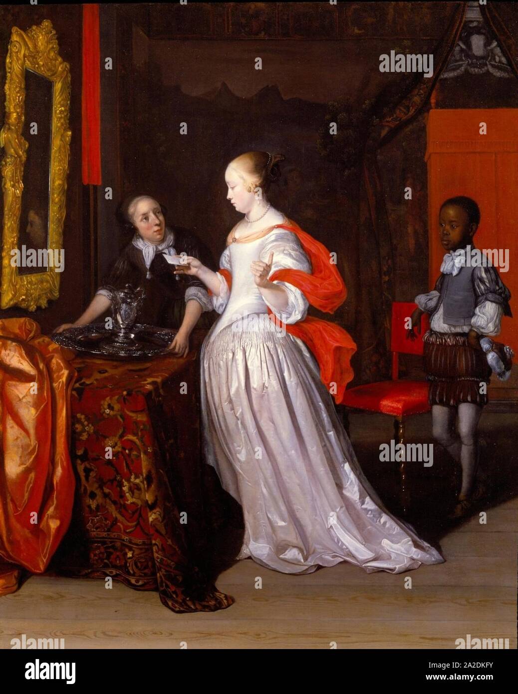 Eglon van der Neer - Woman with a Letter, Female attendant and a Black ...