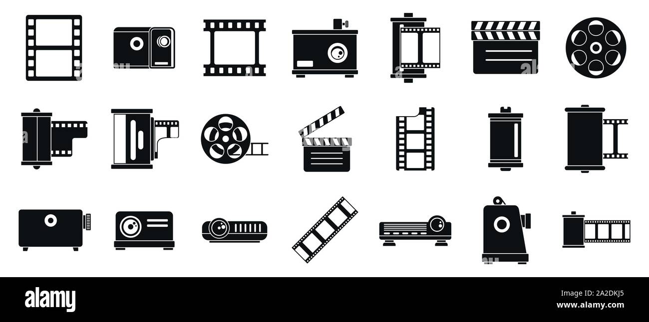 Filmstrip camera icons set. Simple set of filmstrip camera vector icons ...
